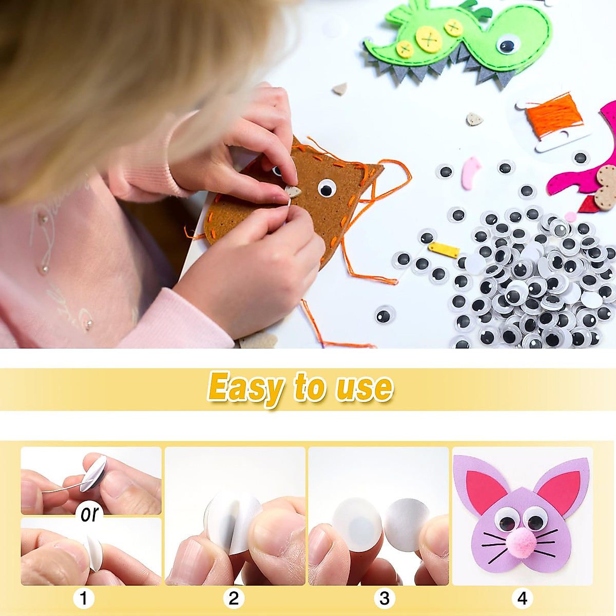 TOAOB 300pcs Plastic Wiggle Googly Eyes Self Adhesive 12mm Black Round Sticker Eyes DIY Arts Crafts Scrapbooking Accessories