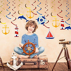 WILLBOND 20 Pieces Nautical Hanging Swirl Cruise Ship Hanging Nautical Sailor Theme Party Decorations for Birthday Baby Shower Bachelorette Party Supplies