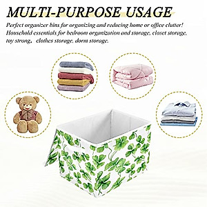Kigai Storage Basket Clover Leaves Storage Boxes with Lids and Handle, Large Storage Cube Bin Collapsible for Shelves Closet Bedroom Living Room, 16.5x12.6x11.8 In