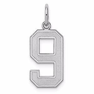 Solid 925 Sterling Silver Medium Number 9 Charm Brushed Matte Finish Pendant - 22mm x 9mm