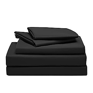 SLEEP ZONE Super Soft Cooling Full Size Bed Sheets Set 4 Piece - Easy Care Fitted Flat Sheet & Pillowcase Sets - Wrinkle Free, Fade Resistant, Deep Pocket 16" (Black, Full)