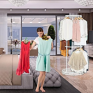 AMSXNOO Floor-Standing Rotating Coat Rack, Portable Double Layer Round Storage Garment Rack, Clothing Display Stand Hanging Apparels Shelf for Bedrooms Boutiques Retail Commercial