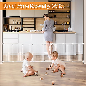 Patywaga Baby Gate Extra Wide with 8 Metal Pannels,Extra Long Dog Gate Pet Gate or Used to Stairs Doorways Fireplace Fence,3-in-1 Baby Gate Playpen,Child Safety Gate and Safety Barrier