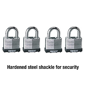 Master Lock 1803Q Fortress Outdoor Padlock with Key, 4 Pack Keyed-Alike, Laminated Steel