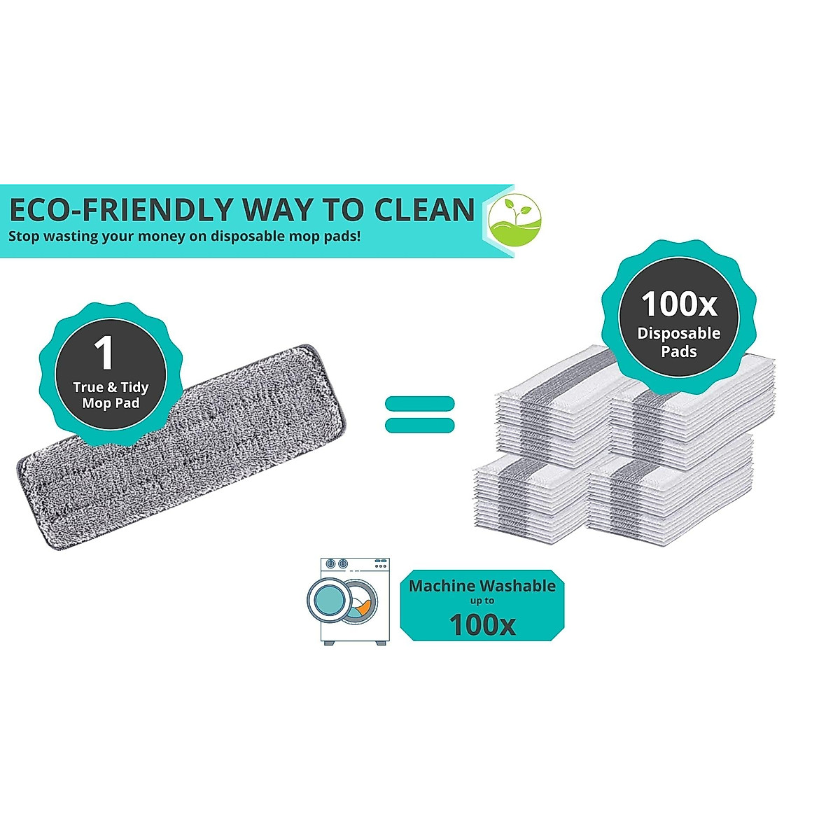 True & Tidy, Extra Thick Microfiber Mop Pad Pack Refill for SPRAY-250 Spray Mop SPRAY-360 Spray Mop Kit SWEEP-180 Sweeper Mop, Fits Other Mops, Machine Washable up to 100x, 15.5 x 5 inch (6-Pack)