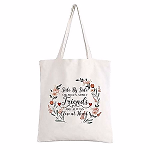 YouFangworkshop Funny Friendship Makeup Bag - Side By Side or Miles Apart Reusable Canvas Tote Bag Shopping Bag Long Distance Friendship Gifts for Best Friend Sister Bestie Girlfriends