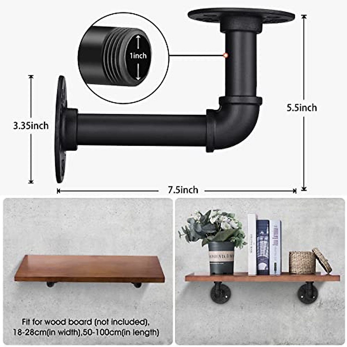 Industrial DIY Pipe Shelf Brackets,Vintage Black Iron Wall Mount Pipe Shelving Bracket, Rustic Home Pipe Shelf,4 Pack