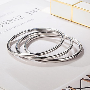 H&Beautimer Solid 925 Sterling Silver Italian Handmade Minimalist 4MM Bracelet for Women's Charm Jewelry 60-65MM Bangle 1/2/3 Set Birthday Gift (3set, 60MM)