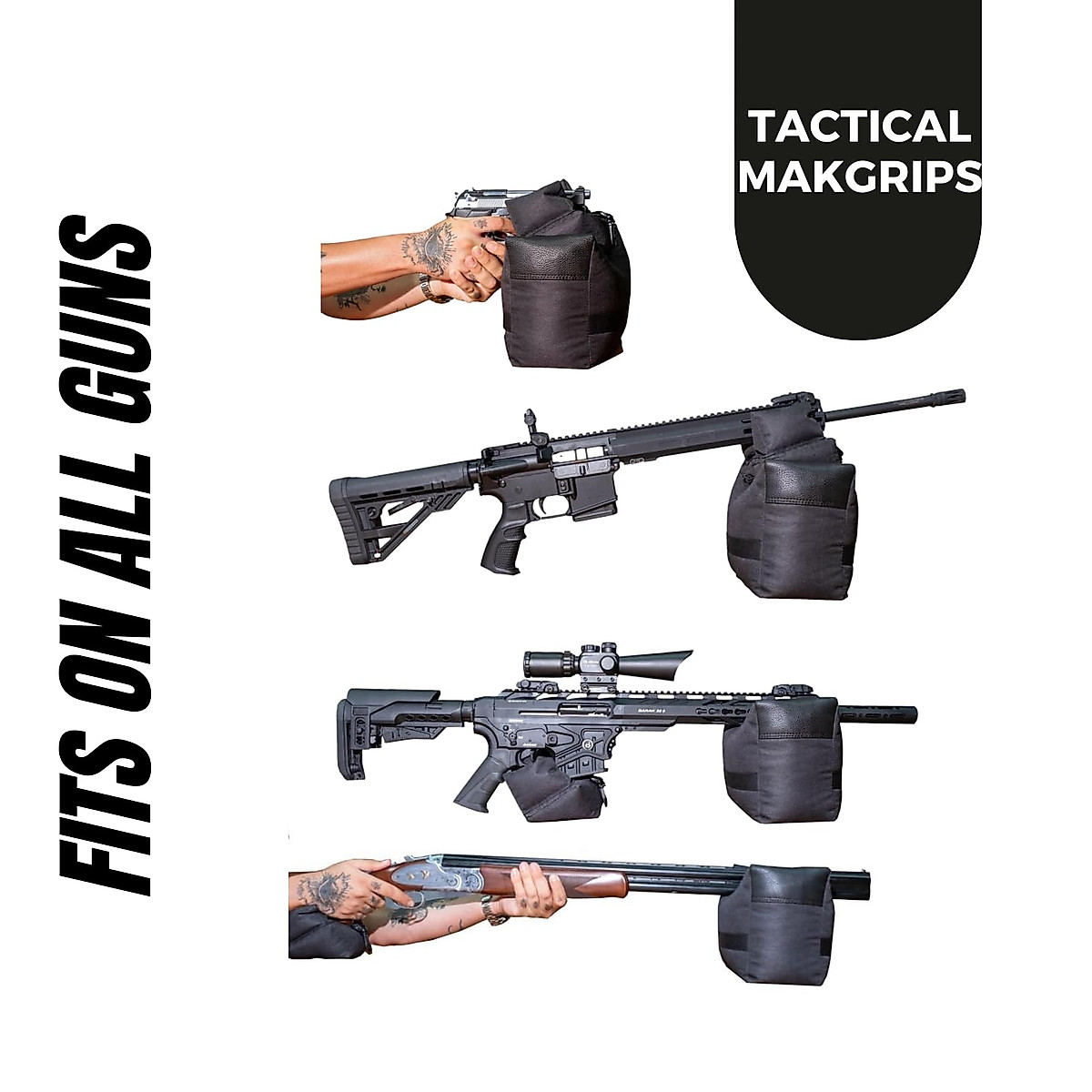 Tactical Mak Grips Shooting Rest Bags for Precision Outdoor Shooting Front & Rear Support Stand Holders for Gun Hunting Target Sports Camera Bean Bag Front & Rear Support - Unfilled