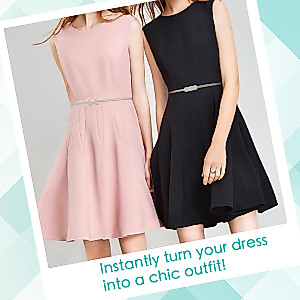 kilofly 2pc Women's Silver Metal Thin Skinny Stretch Belt Rhinestone Waistbands