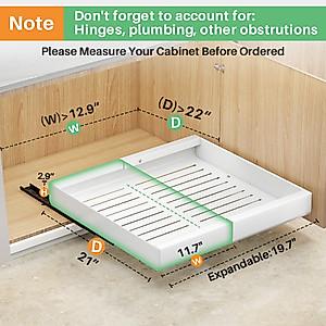 Pull out Cabinet Organizers, Expandable(11.7"-19.7")no Drill Slide out Drawer for Kitchen Cabinets,Heavy Duty Adjustable Adhesive Peel and Stick Roll out Under Sink Shelves for Home Bathroom Storage