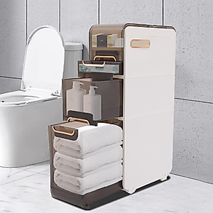 HuaShuani Narrow Bathroom Storage Cabinet, Plastic Bathroom Floor Cabinet, Toilet Side Cabinet Toilet Paper Holder with 3 Drawers, Translucent Panels Design (22 * 41.5 * 78.5CM)