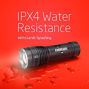 EVEREADY LED Tactical Flashlight, IPX4 Water Resistant EDC Flashlight, Super Bright High Lumens, Zoomable, 3 Light Modes, Heavy Duty Metal Body, Lanyard Included, Black