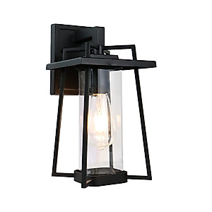 MONKFISH 2462-1W Black Quartet Design Outdoor Wall Light with Clear Glass Lamp Shade, Good Lamp Fixture for Porches, Gardens, Terraces, Garages, Corridors and Balconies (2-Pack)