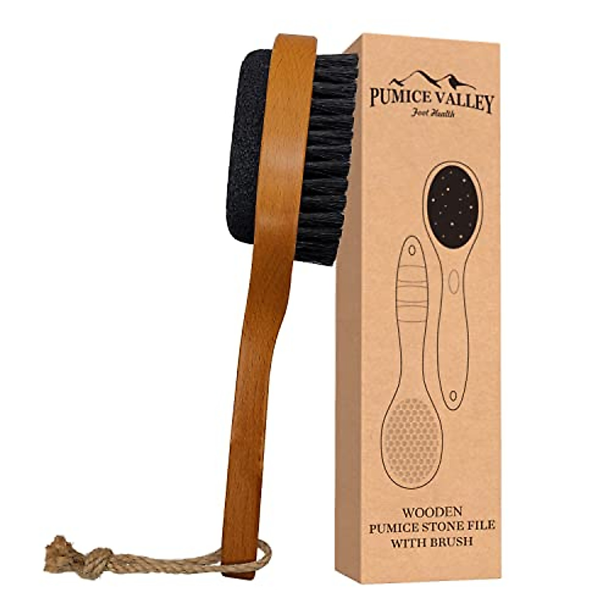 Pumice Stone for Feet & Foot Brush with Handle 2-in-1 Pedicure Scrubber for Shower - Double-Sided Pumice Foot File with Brush for Callus, Cracked Heels, Dead, and Dry Skin Removal