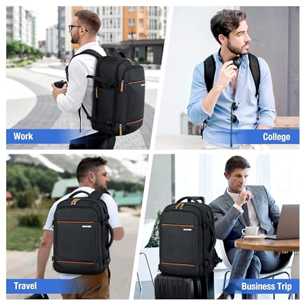 Lekeinchi Carry On Backpack for Airlines - 32L Large Travel Backpack with Shoe Compartment - 17 Inch Laptop Backpack with 6 Packing Cubes for Men for Business Trip, Black