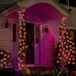 HUGSVIK Big Eyeball Solar Orange Halloween Lights, 26Ft 40 LED Solar Halloween Lights String with 8 Modes, Waterproof Solar Halloween Decorations Outdoor Lights for Patio Porch Garden Yard Decor