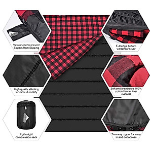 Cotton Flannel Double Sleeping Bag for Camping, Backpacking, Or Hiking. Queen Size 2 Person Waterproof Sleeping Bag for Adults Or Teens. Truck, Tent, Or Sleeping Pad, Lightweight（Pillows NOT Include）