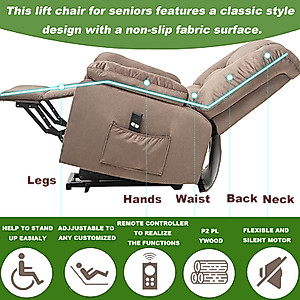 Altillo Power Lift Recliner Chair for Elderly, Electric Recliner Relax Sofa Chair with Massage & Heated, Living Room Chairs with Side Pocket and Remote Control (Brown)