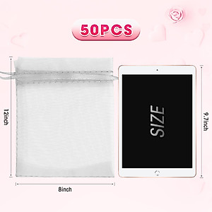 ANZNKU 50 Pack White Organza Bags 8x12 inch Mesh Bags Drawstring Large Goody Bags Gift Bags for Jewelry Candy Wedding Christmas Party Favor