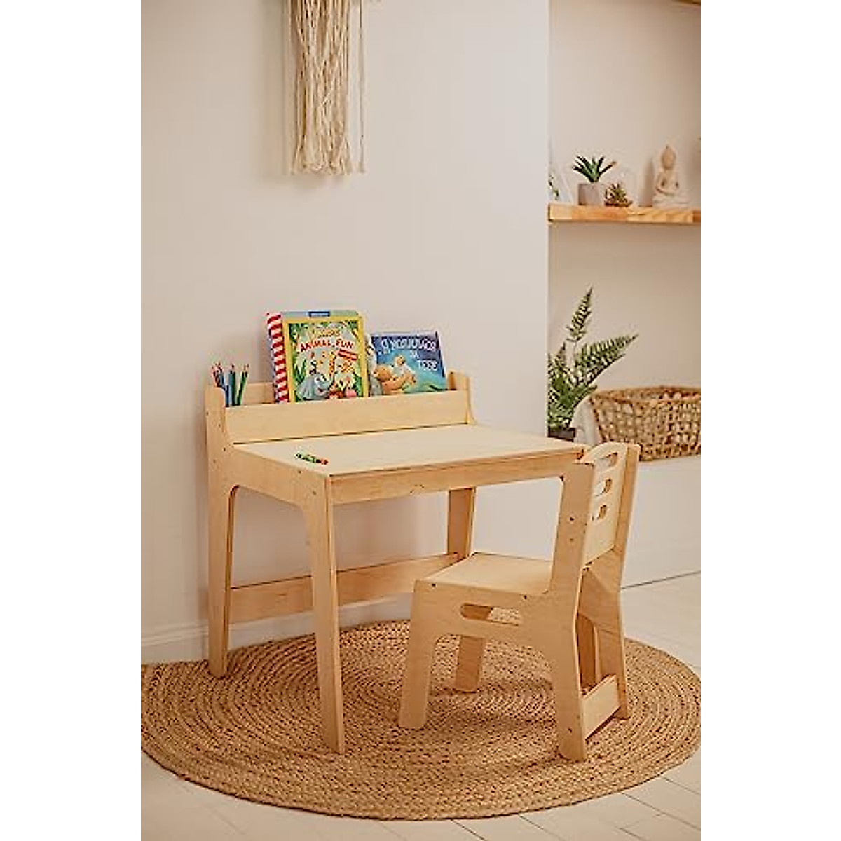 WOOD&ROOM Table with Chair for Children Room, Table for Learnig, Sturdy Table with Chair for Kids, Montessori Table, Art Table with Chair