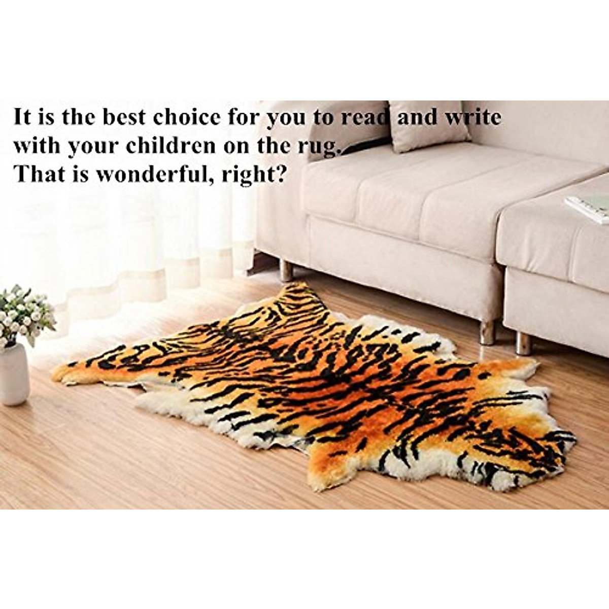 Gracefur Area Rug Tiger and Leopard Skin Printed Decor Rugs Super Soft Real Australia Sheepskin Carpet for Living Room, Bed Room, Sofa and so on 1 pelt (Tiger)