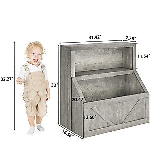 IDEALHOUSE Kids Bookshelf and Toy Storage, Wooden Toddler Bookcase Cabinet with Storage Organizer, Children's Large Cubbies for Playroom Bedroom Nursery Classroom School Kindergarten Daycare