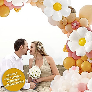 Daisy Balloon Garland Flower Theme Groovy Balloons Arch Pastel White Dusty Pink Blush Beige Nude Burnt Orange Boho Balloon Garland Kit For Baby Shower Birthday Hippie Peace Retro Party Decorations