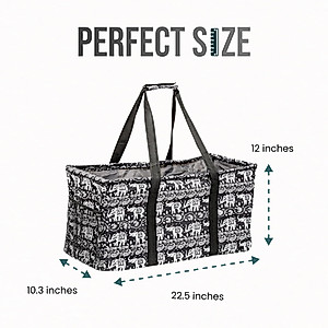 Lucazzi Extra Large Utility Tote Bag - Oversized Collapsible Reusable Wire Frame Rectangular Canvas Basket With Two Exterior Pockets For Beach, Pool, Laundry, Car Trunk, Storage - Gray Elephant