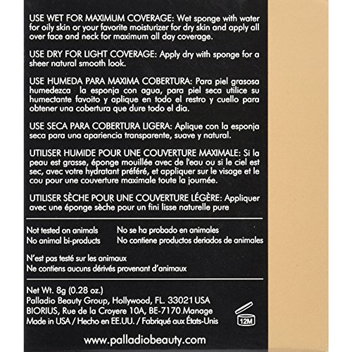 Palladio Dual Wet and Dry Foundation with sponge and Mirror, Squalane Infused, Apply Wet for Maximum Coverage or Dry for Light Finishing and Touchup, Minimizes Fine Line, All day Wear, Cypress Beige