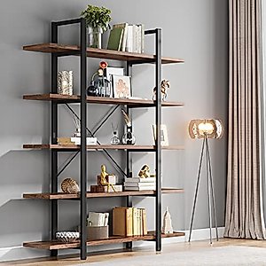 Tribesigns 5-Tier Bookshelf, Vintage Industrial Style Bookcase 72 H x 12 W x 47L Inches, Retro Brown