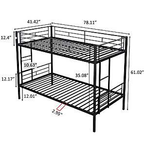 CALABASH Bunk Beds Twin Over Twin, Heavy Duty Twin Size Metal Bunk Bed Frame with Guardrail & Ladders, Space-Saving, Noise Free, No Box Spring Needed (Black)