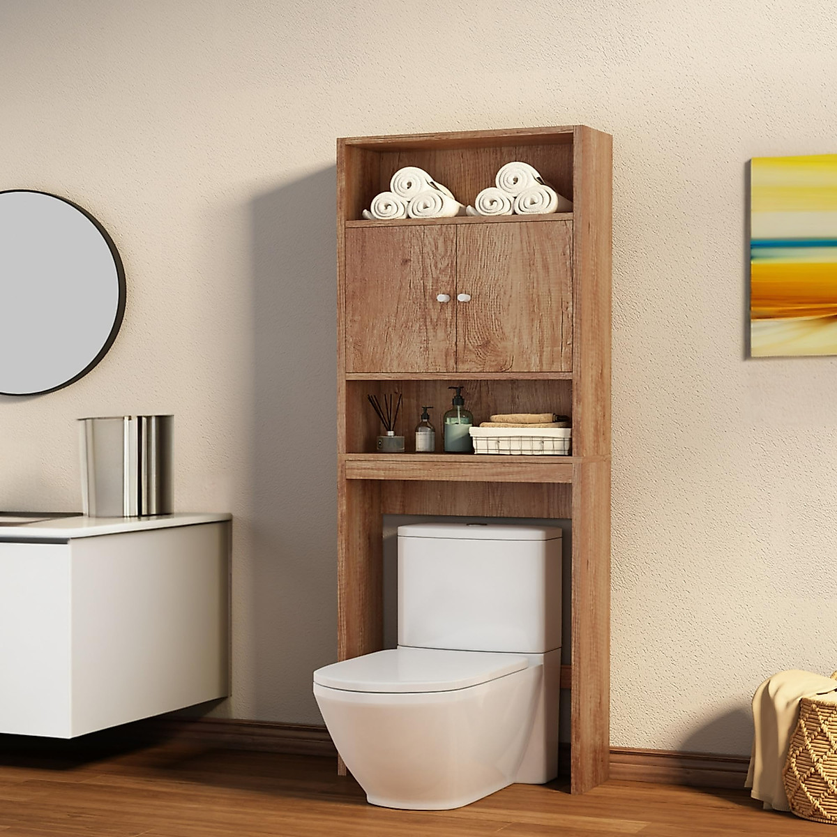 NicBex 76.37" H Bathroom Cabinet Over Toilet,Tall Bathroom Storage Cabinet,Over Toilet Bathroom Organizer with Shelf and 2 Doors,Over The Toilet Storage Cabinet for Bathroom,Brown