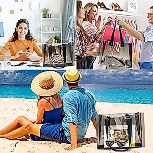 inheming Fashion Black Clear Tote Bag for Women Christmas Gift, Big Capacity Beach Handbag, Transparent Shoulder Bag Concert Stadium Approval