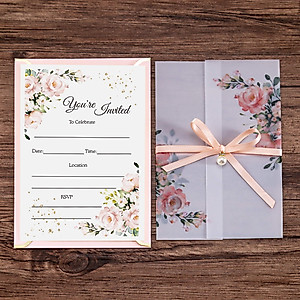 DORIS HOME 25PCS Pink Invitations Cards with Envelopes and Fill-in Inner Sheets for Bridal Shower Invite, Baby Shower Invitations, Wedding, Rehearsal