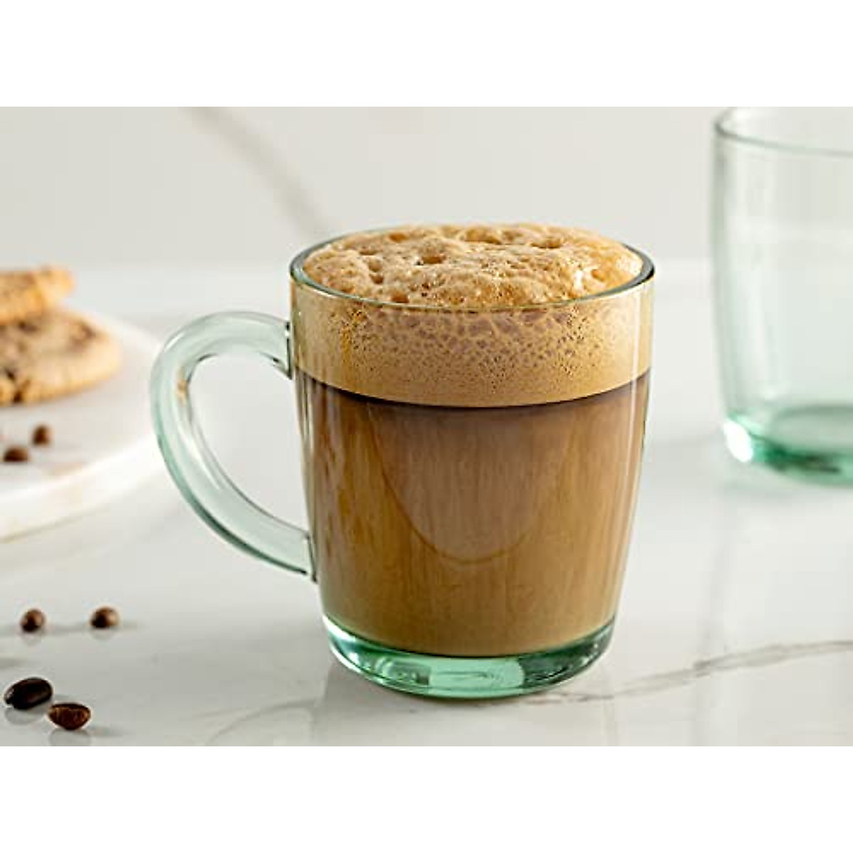 Clear Glass Coffee mugs, 11.5 Ounces- Glass Coffee Cups with Handle, Cappuccino, Espresso, Tea, Latte Cups, Cups for Drinking Hot Beverages, Large Capacity, 2 Pack (Clear)