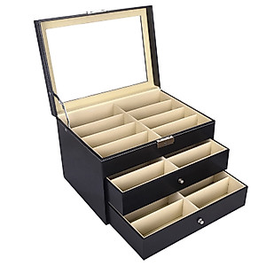AUTOARK Leather 24 Piece Eyeglasses Storage and Sunglass Glasses Display Drawer Lockable Case Organizer,Black,AW-095
