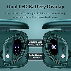 bmanl Wireless Earbuds Bluetooth Headphones 48hrs Play Back Sport Earphones with LED Display Over-Ear Buds with Earhooks Built-in Mic Headset for Workout Green BMANI-VEAT00L