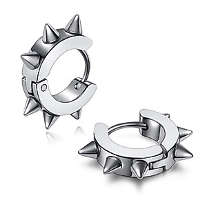 JOVIVI Men Women Jewelry Stainless Steel Hoop Spike Punk Earring,3 Pairs