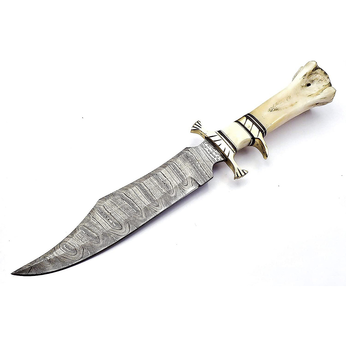 Skokie Knives Custom Hand Made Damascus Steel Hunting Knife Handle Camel Bone