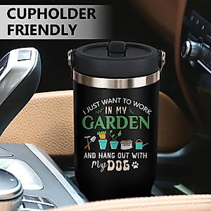 30oz Plant Tumbler with Handle and Straw, Black Plant Stainless Steel Vacuum Insulated Flip Straw Coffee Cups Spill Proof Travel Mug, Plant Gifts for Plant Lovers Gardeners, Gardening Gifts for Women