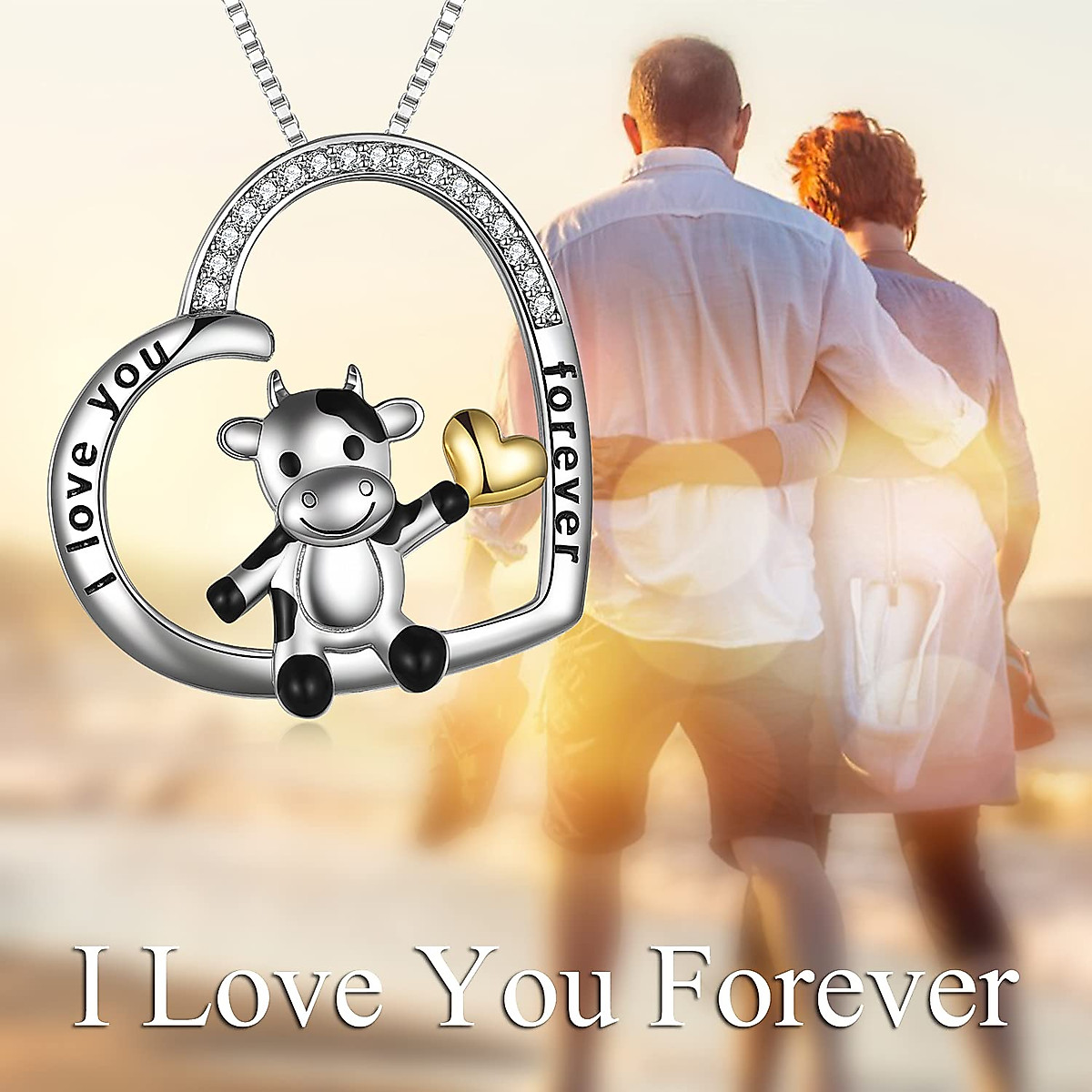 POPLYKE Heart Cow Necklace Sterling Silver Cow jewelry for Women Daughter Necklace