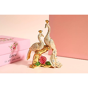 Furuida White Peacock Trinket Box Hinged Hand Painted Ornaments Decorative Unique Gift for Family