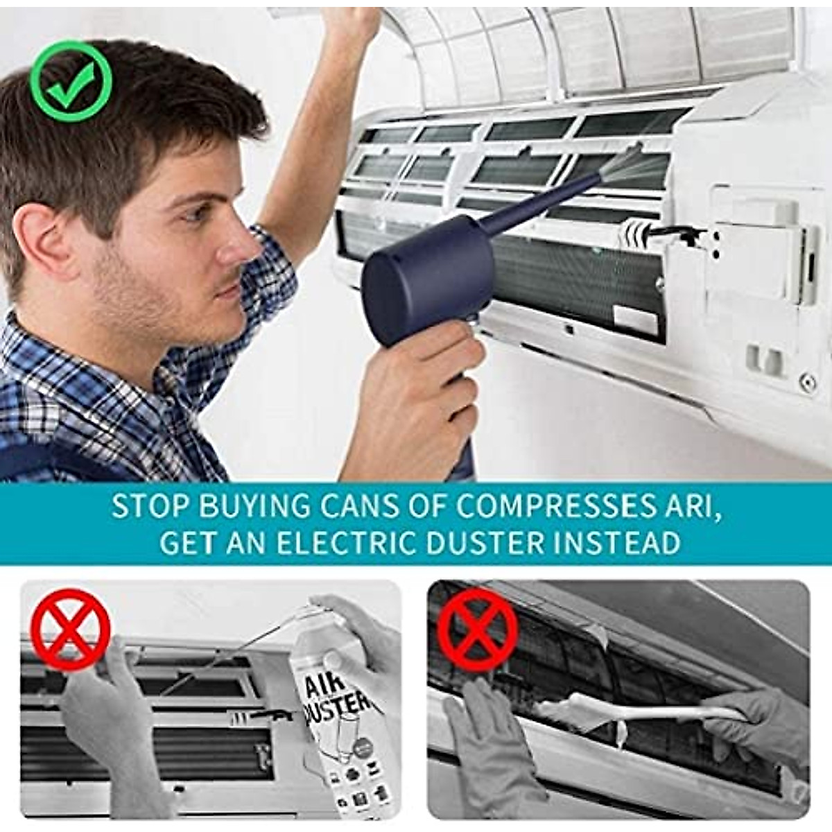 ALAGOON Cordless Electric Air Duster, Powerful 33000 RPM Air Blower, Replacement for Canned Air Spray Cans，Computer Keyboard Cleaner,10W Fast Charging(Blue)