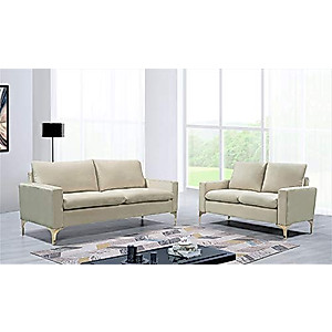 Container Furniture Direct Carrie Ultra Modern Living Room Velvet Upholstered Tufted Sofa, 76.77", Cream