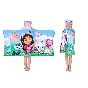 DreamWorks Gabby's Dollhouse Bath/Pool/Beach Soft Cotton Terry Hooded Towel Wrap, 24 in x 50 in, By Franco Kids