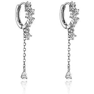 Huggie earrings Dangle Long Size Elegant Precious earrings chain CZ Cubic Zirconia Hoop Drop & Dangle Earrings (