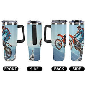 Motocross Dirt Bike Insulated Tumbler with Handle Stainless Steel Travel Coffee Mug with Lid And Straw 40oz