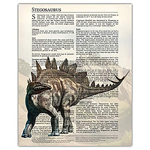 TRex, Triceratops, Brontosaurus, Stegosaurus Set of 4, 8x10 Dinosaur Wall Art: Embark on a Jurassic Journey with This Dinosaur Room Decor for Boys, Girls & Teens - Great Dinosaur Poster for Bedroom
