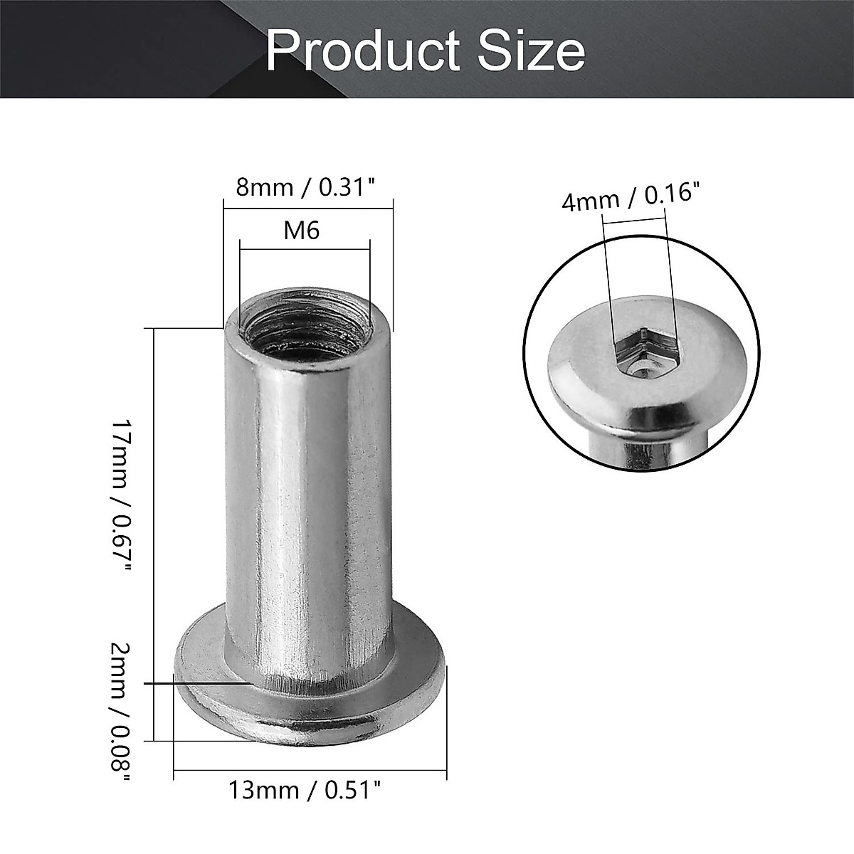 MroMax M6x17mm Nickel Plated Iron Insert Nut Rivet Hex Socket Head Nuts Screw Post Mounting for Furniture Installation Nickel Tone 30Pcs